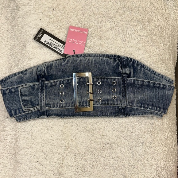 PrettyLittleThing | Tops | Vintage Belted Denim Bando Top By Pretty ...